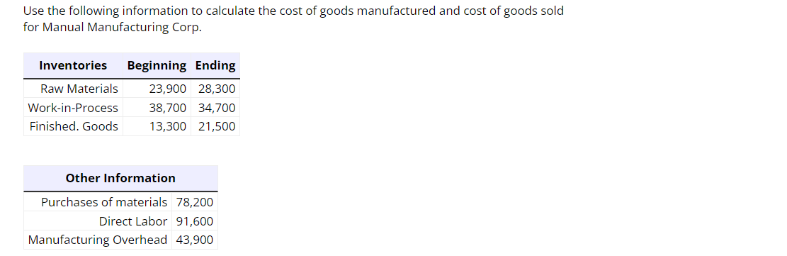 Solved Use the following information to calculate the cost | Chegg.com