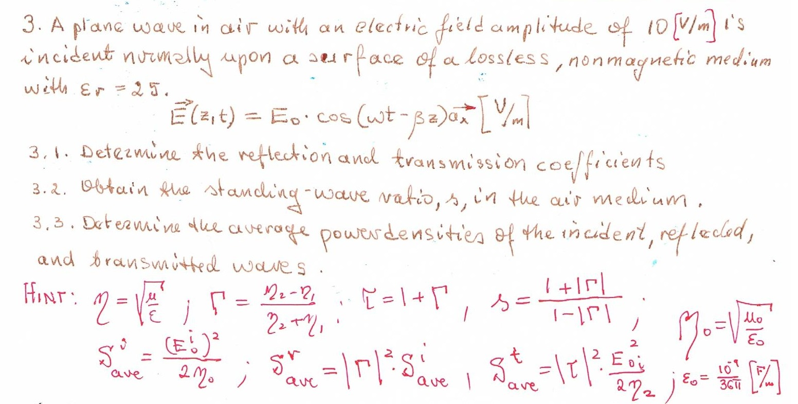 Solved with Er=25. 3. A plane wave in air with an electric | Chegg.com