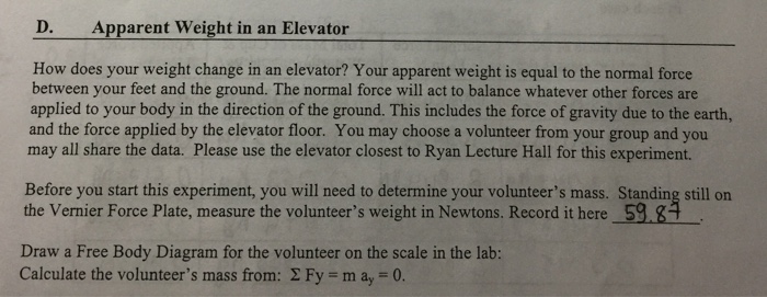 Solved D. Apparent Weight in an Elevator How does your | Chegg.com