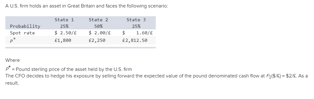 Solved A U.S. firm holds an asset in Great Britain and faces | Chegg.com Solved A U.S. firm holds an asset in Great Britain and faces | Chegg.com