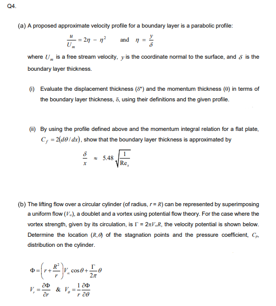 Solved Q4. (a) A proposed approximate velocity profile for a | Chegg.com