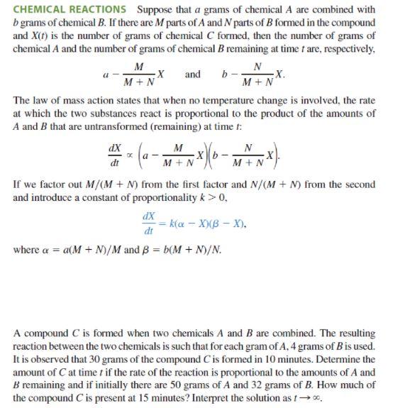 CHEMICAL REACTIONS Suppose that a grams of chemical A | Chegg.com