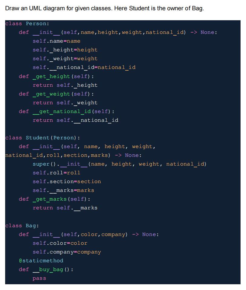 Solved Draw an UML diagram for given classes. Here Student | Chegg.com