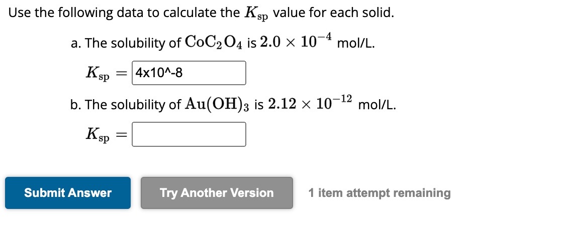 Solved Use the following data to calculate the Ksp value for | Chegg.com