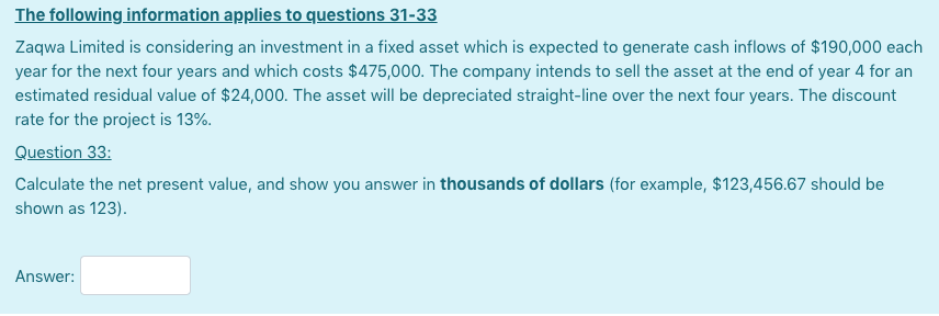 Solved The following information applies to questions 31-33 | Chegg.com