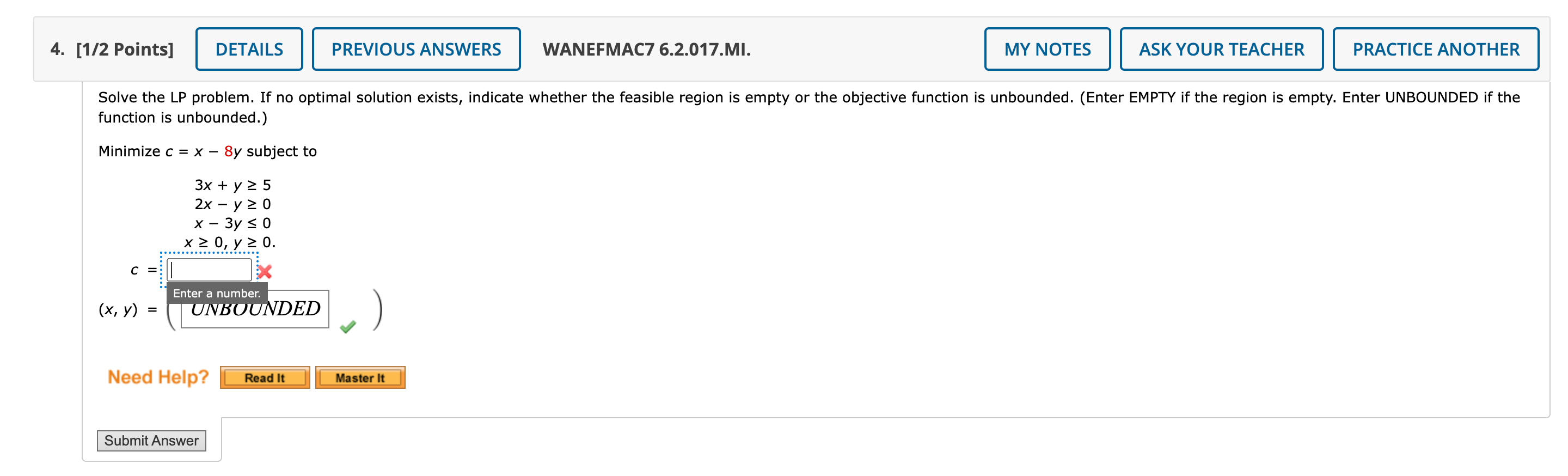 Solved [1/2 Points] WANEFMAC7 6.2.017.MI. Solve the LP | Chegg.com