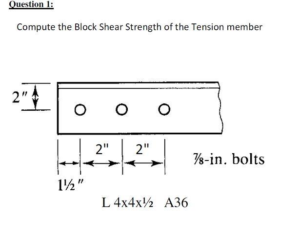 Solved Question 1: Compute the Block Shear Strength of the | Chegg.com
