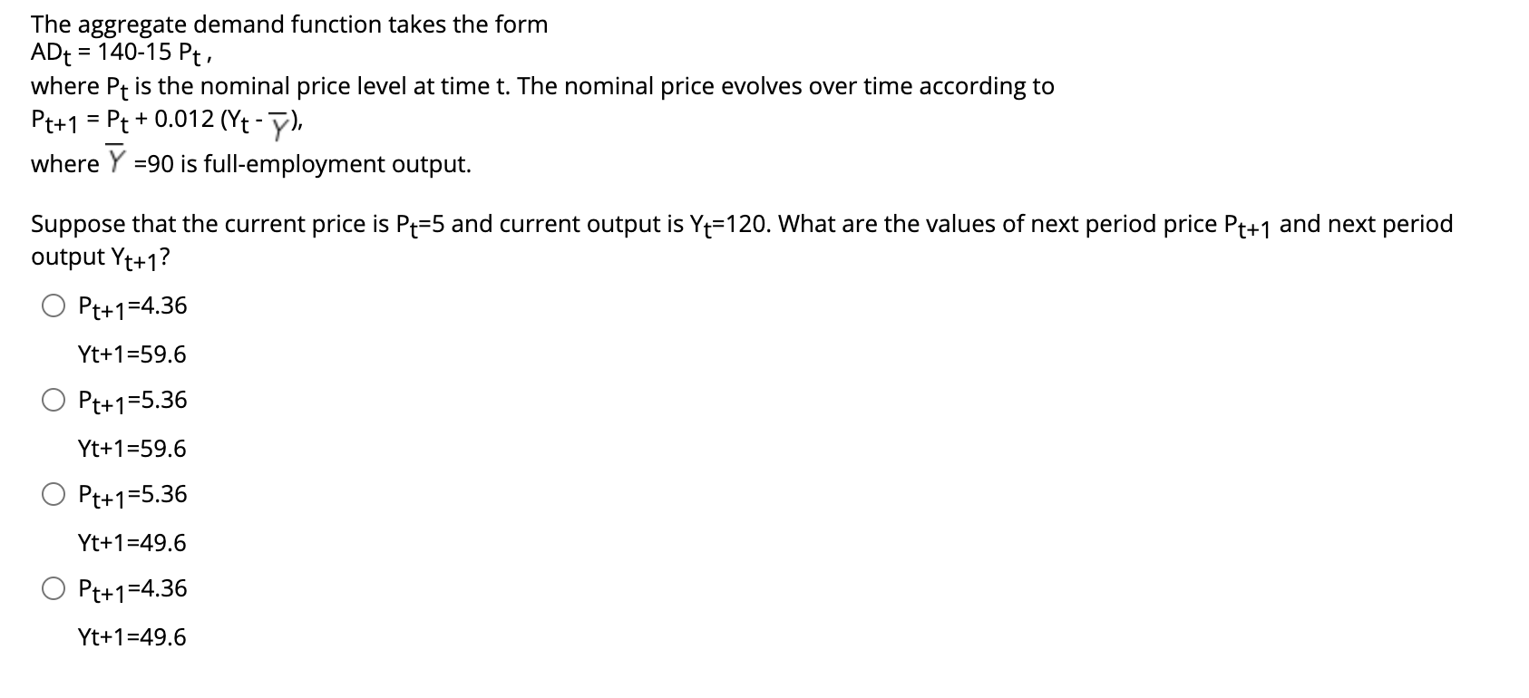 Solved The aggregate demand function takes the form ADt = | Chegg.com
