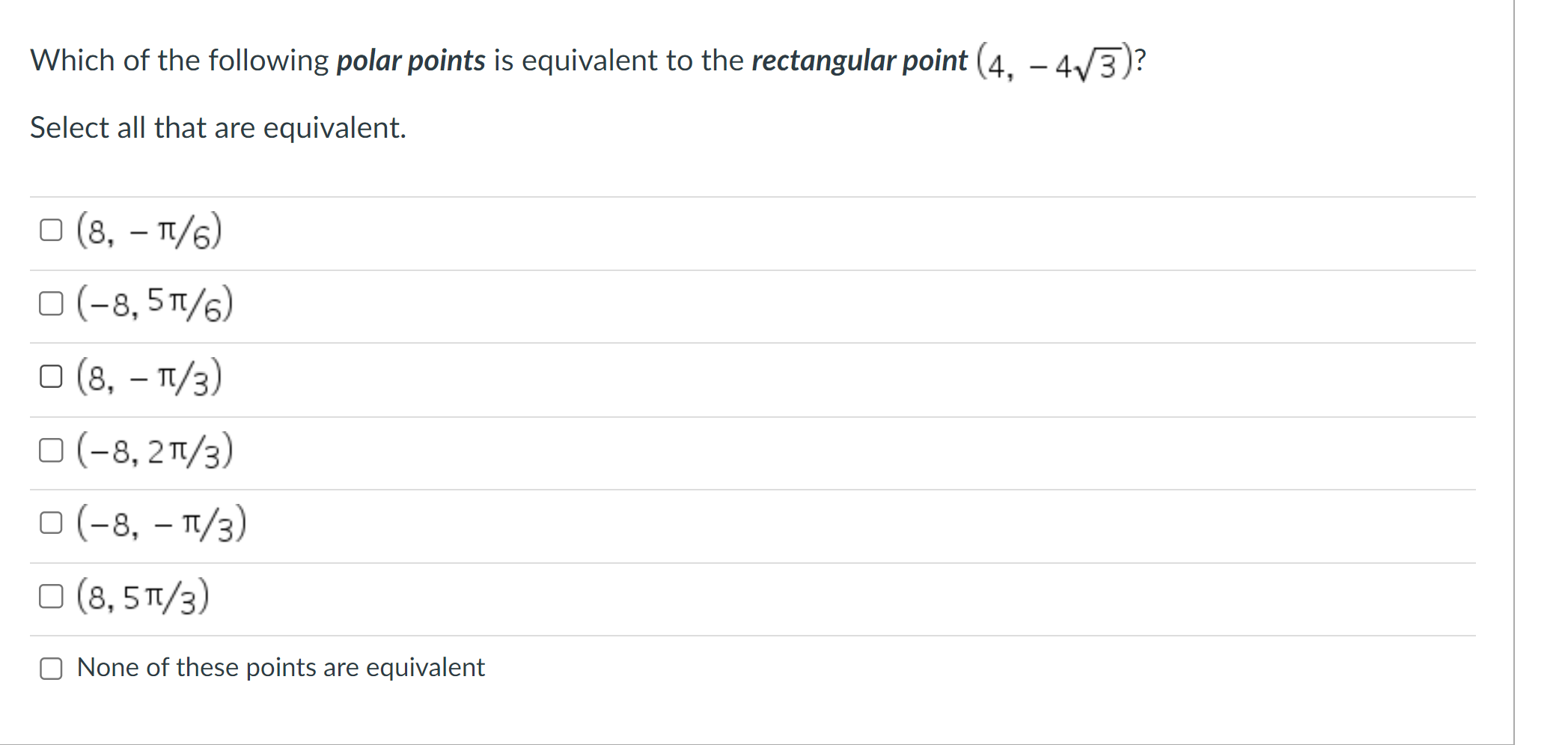 Solved Which of the following polar points is equivalent to | Chegg.com