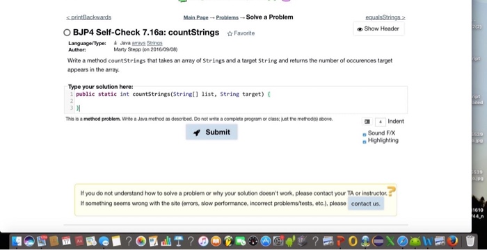 Solved Main Page Problems Solve a Problem egualsStrings Show | Chegg.com