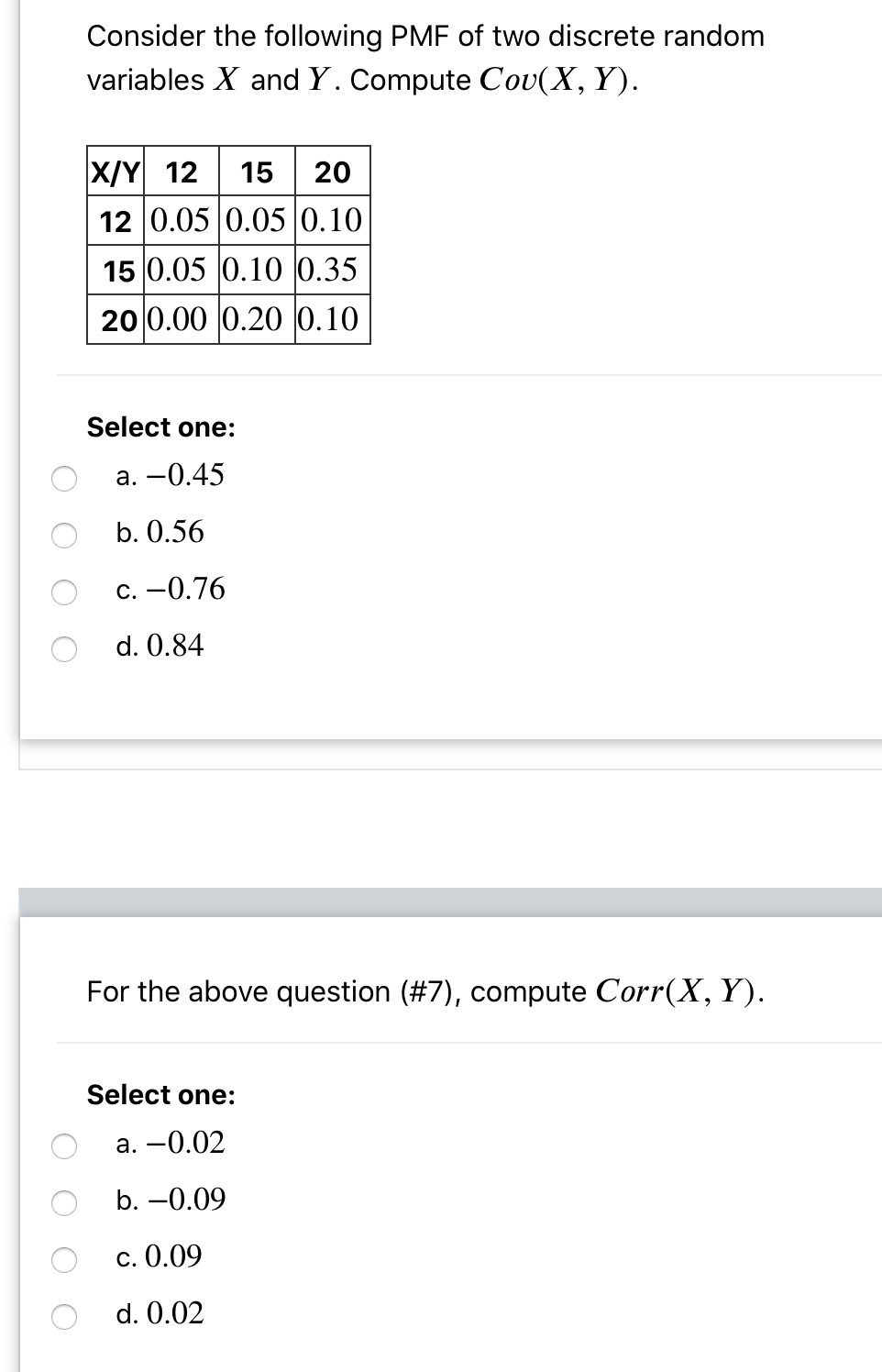 Solved Consider the following PMF of two discrete random | Chegg.com