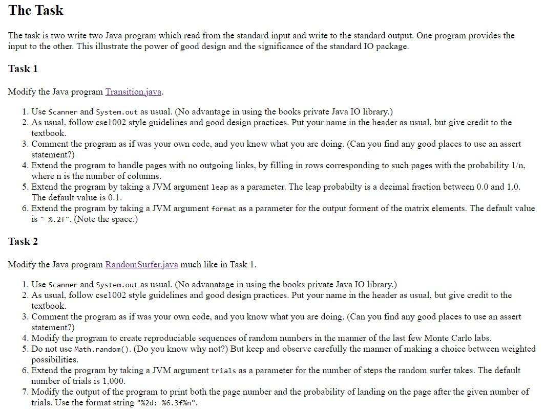 The task is two write two Java program which read | Chegg.com