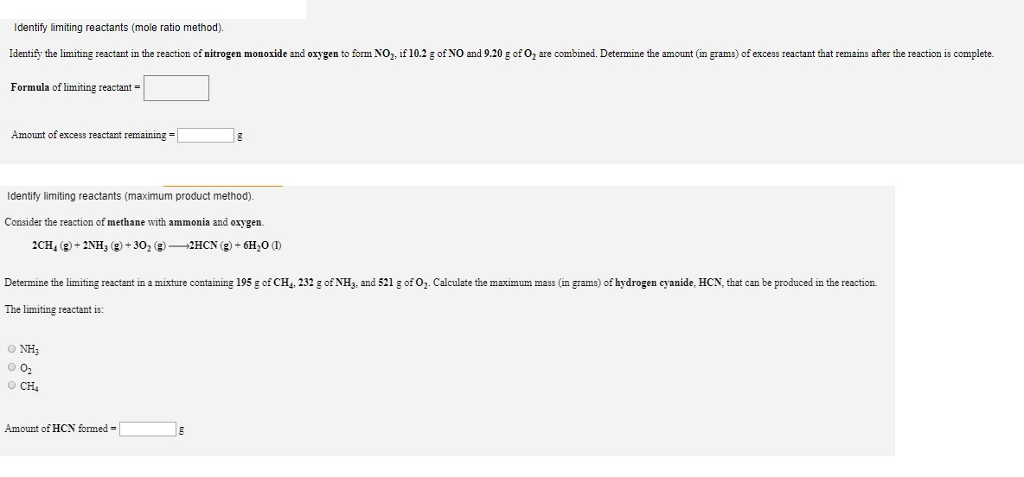 Solved Identify limiting reactants (mole ratio method). | Chegg.com