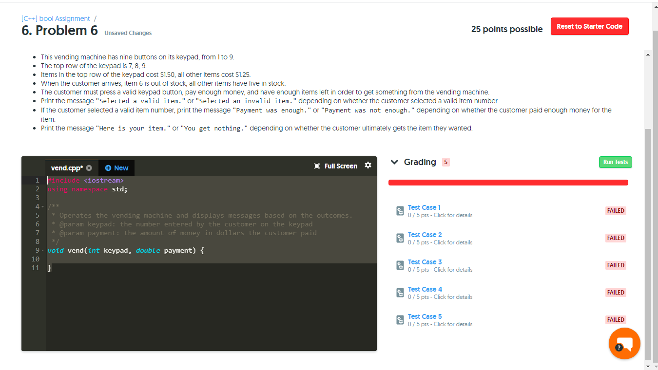 Solved Problem 6 Reset to Starter Code LO: (Apply) Students | Chegg.com