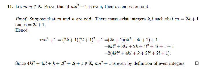 Solved 11. Let m, n € Z. Prove that if mn² + 1 is even, then | Chegg.com