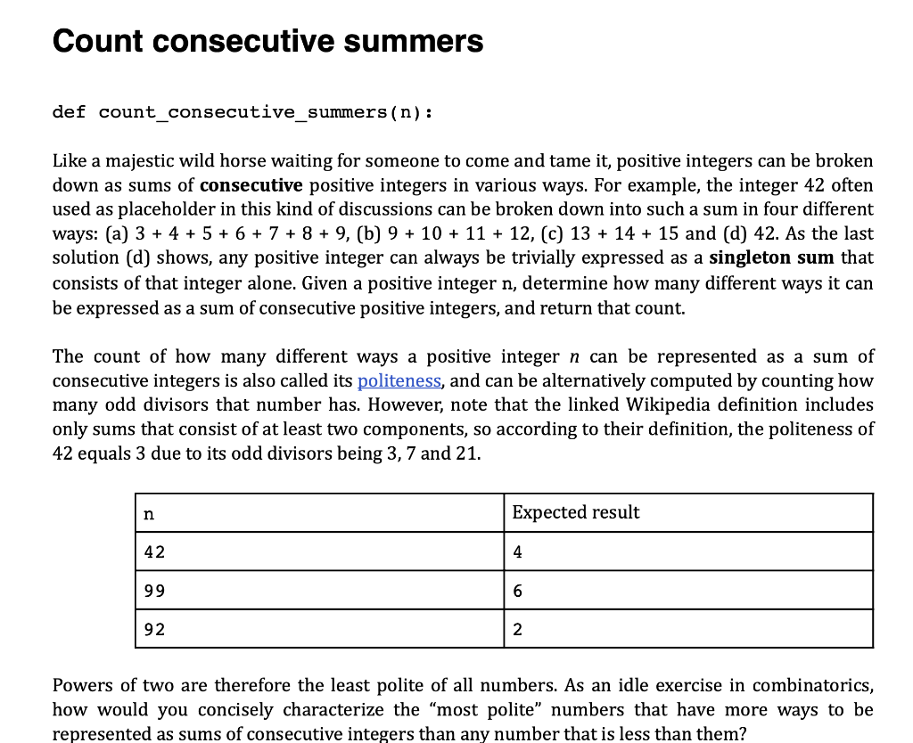 Solved Count Consecutive Summers Def