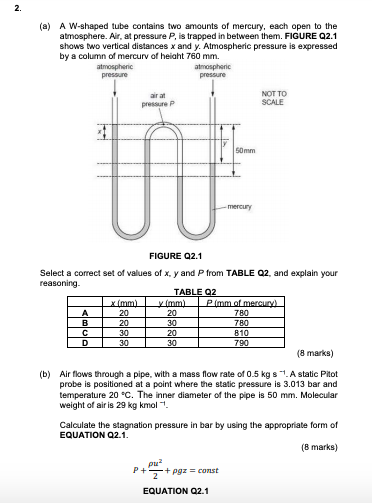 Solved 2. (a) A W-shaped tube contains two amounts of | Chegg.com