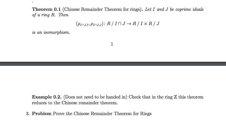 Solved Theorem 0.1 (Chinese Remainder Theorem for rings). | Chegg.com