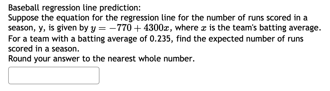 Solved Baseball regression line prediction: Suppose the | Chegg.com