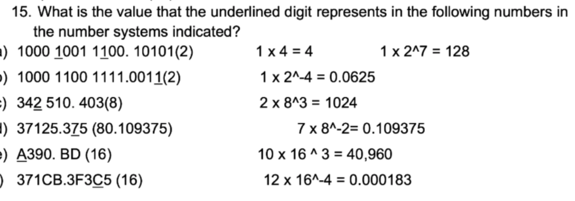 Solved 15. What is the value that the underlined digit | Chegg.com