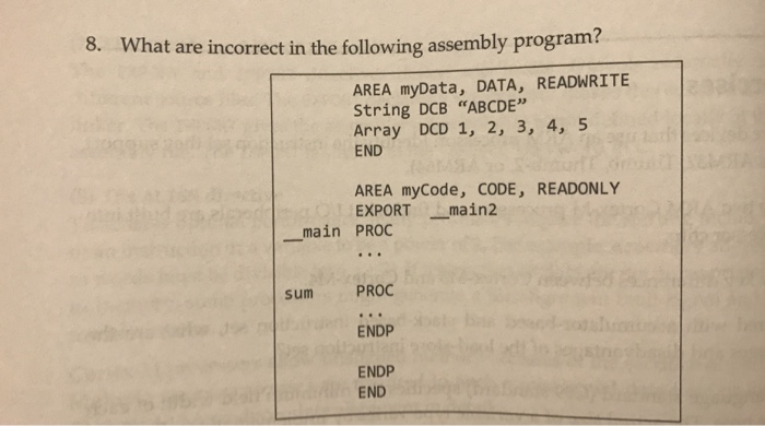 Solved What are incorrect in the following assembly program? | Chegg.com