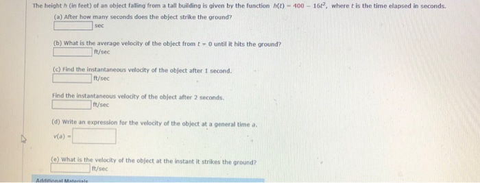 Solved The height h (in feet) of an object falling from a | Chegg.com
