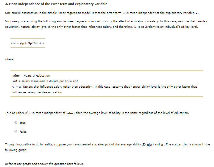 Solved 3. Mean independence of the error term and | Chegg.com