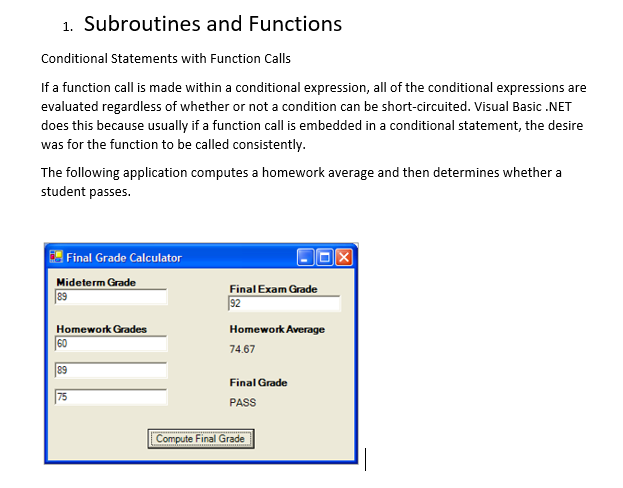 Solved 1. Subroutines and Functions Conditional Statements | Chegg.com