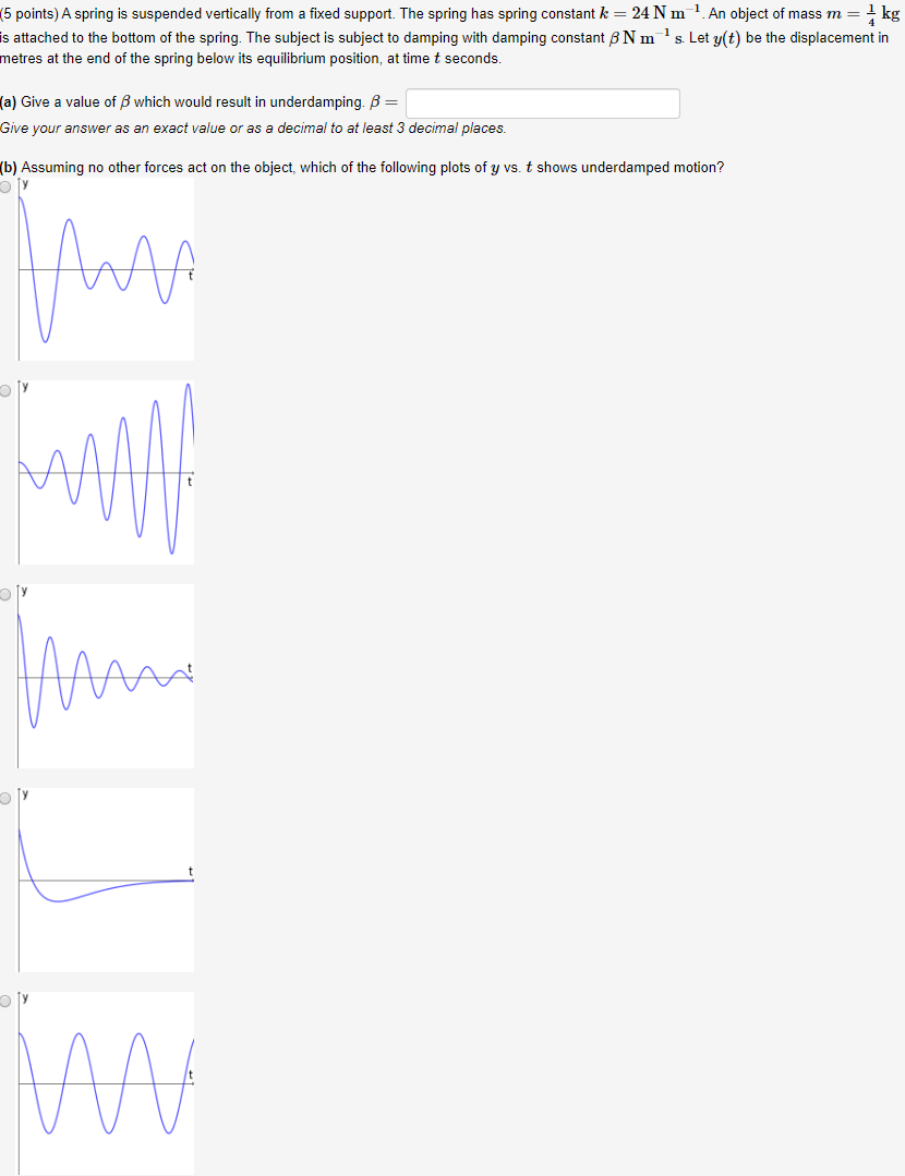 Solved (5 points) A spring is suspended vertically from a | Chegg.com