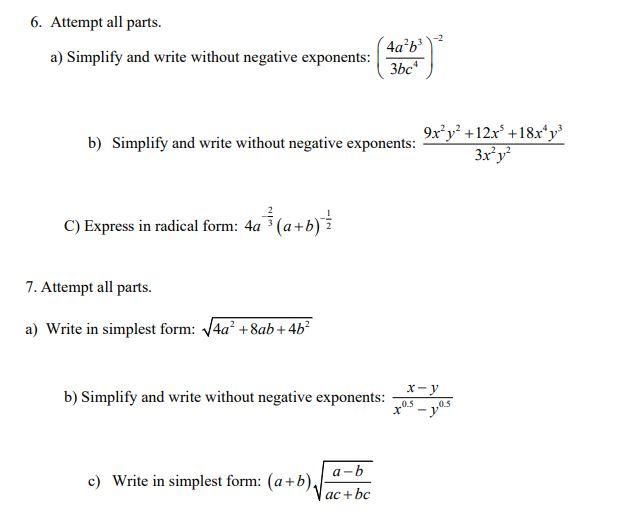 Solved 6. Attempt all parts. a) Simplify and write without | Chegg.com