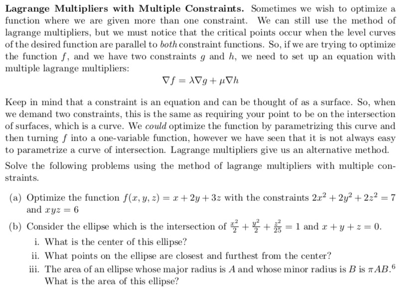 Lagrange Multipliers with Multiple Constraints. | Chegg.com