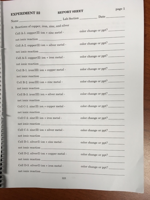 Solved REPORT SHEET EXPERIMENT 22 Date Lab Section Name A. | Chegg.com