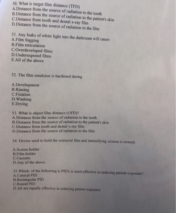 Solved 50. What is target film distance (TFD) A.Distance | Chegg.com