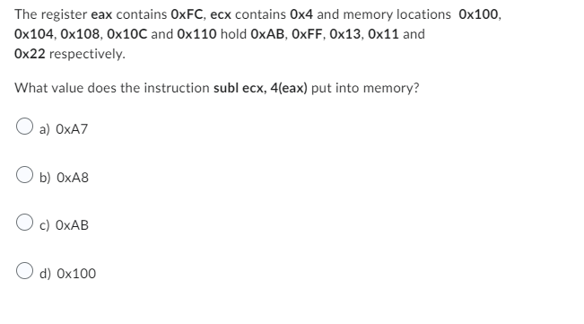 Solved The register eax contains 0×xF, ecx contains 0×4 and | Chegg.com