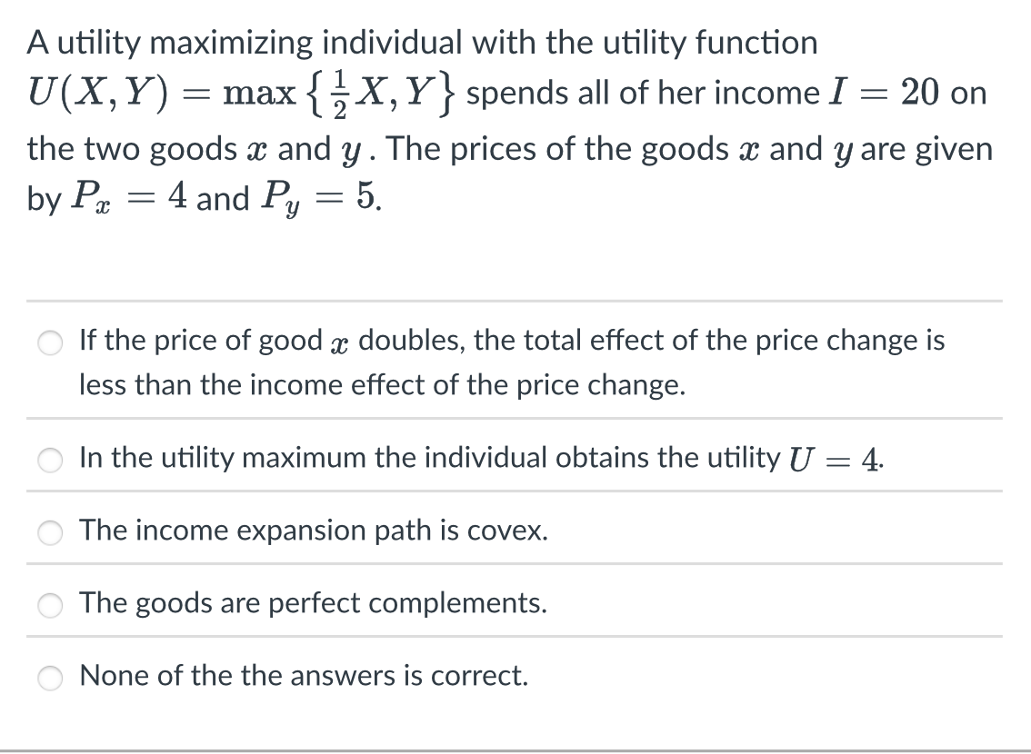 Solved A utility maximizing individual with the utility | Chegg.com