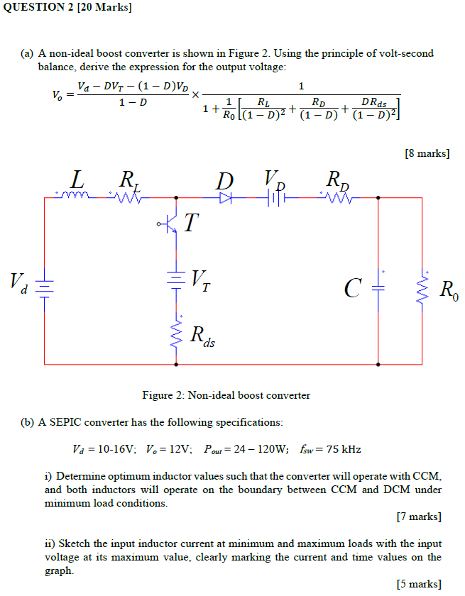 Solved QUESTION 2 [20 Marks] (a) A non-ideal boost converter | Chegg.com