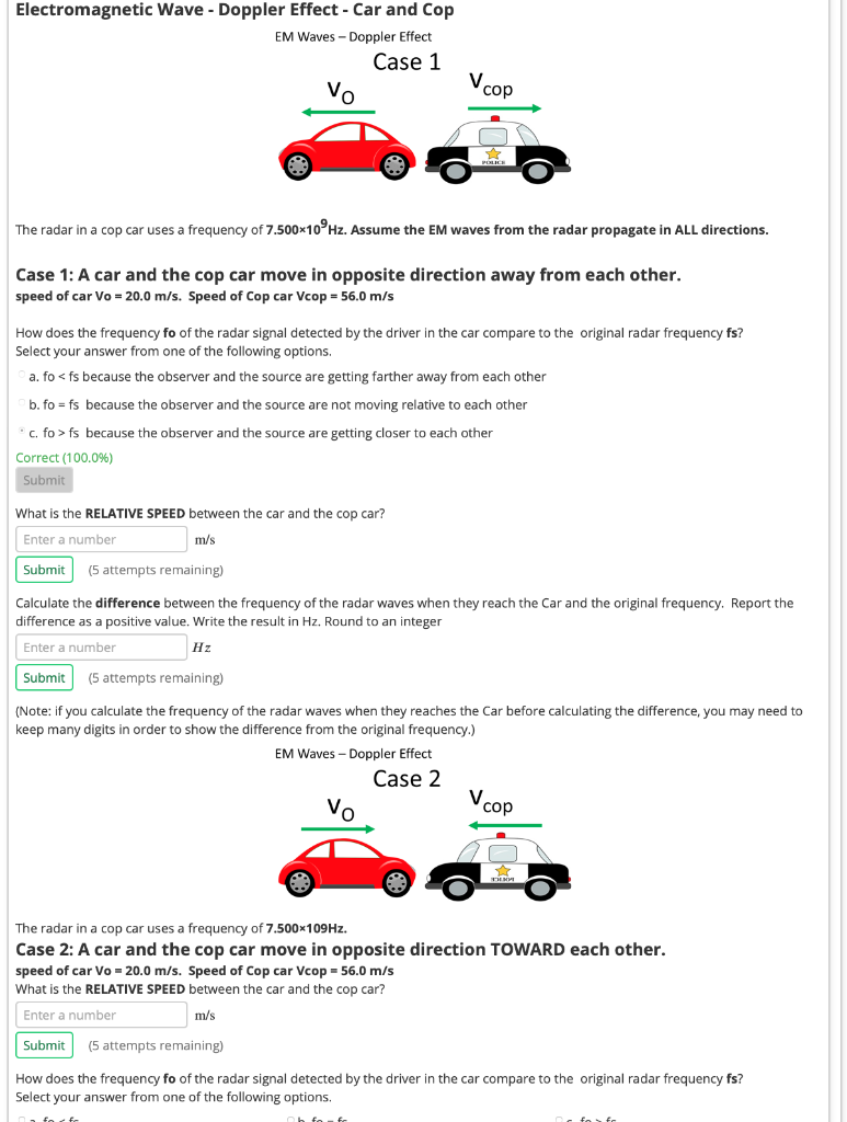 Solved Electromagnetic Wave - Doppler Effect - Car and Cop | Chegg.com