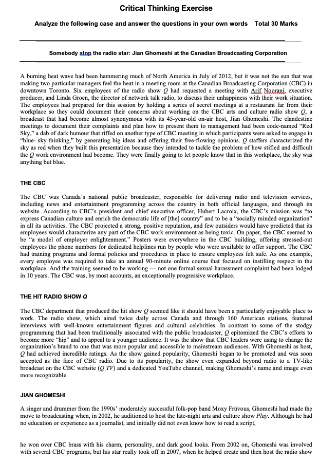 Solved Critical Thinking Exercise Analyze the following case | Chegg.com