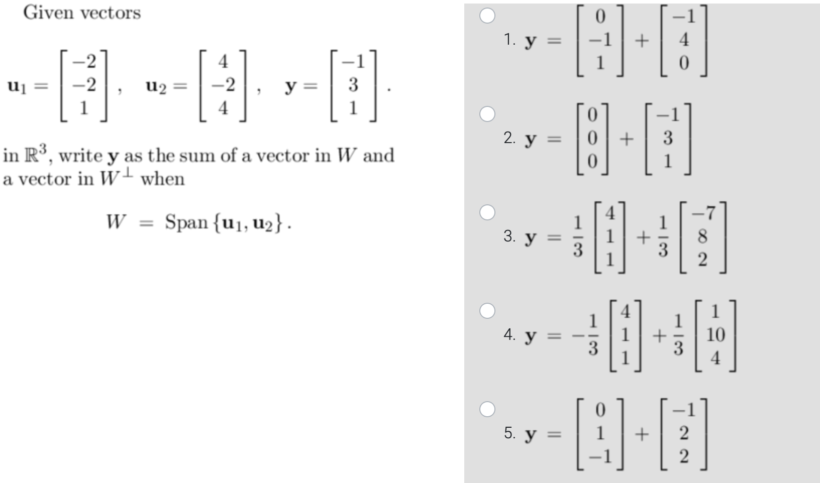 Solved Given vectors u1=⎣⎡−2−21⎦⎤,u2=⎣⎡4−24⎦⎤,y=⎣⎡−131⎦⎤ 1. | Chegg.com