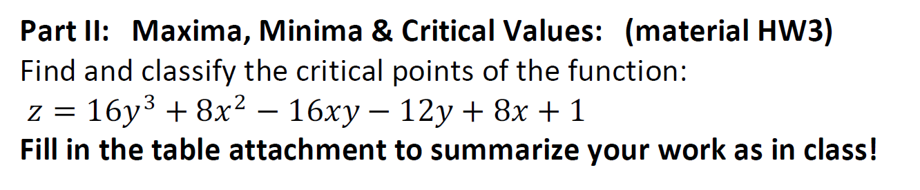 Solved Part II: Maxima, Minima & Critical Values: (material | Chegg.com