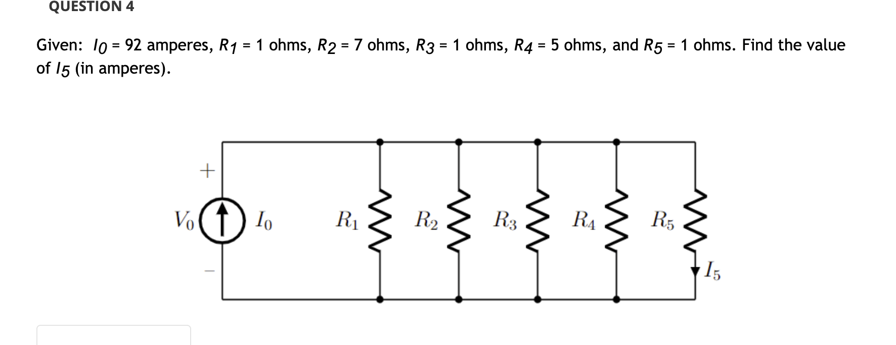 Solved Given: I0=92 amperes, R1=1 ohms, R2=7 ohms, R3=1 | Chegg.com