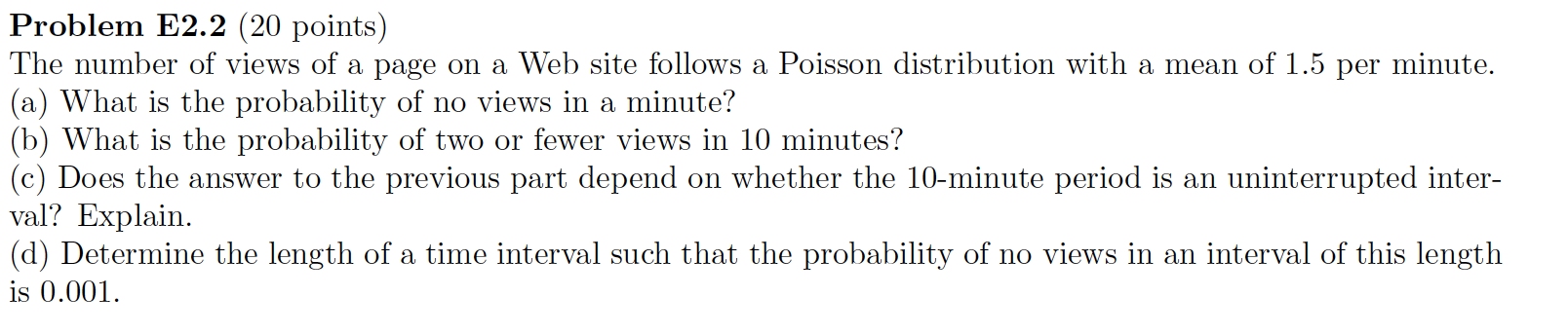 Solved Problem E2.2 (20 points) The number of views of a | Chegg.com