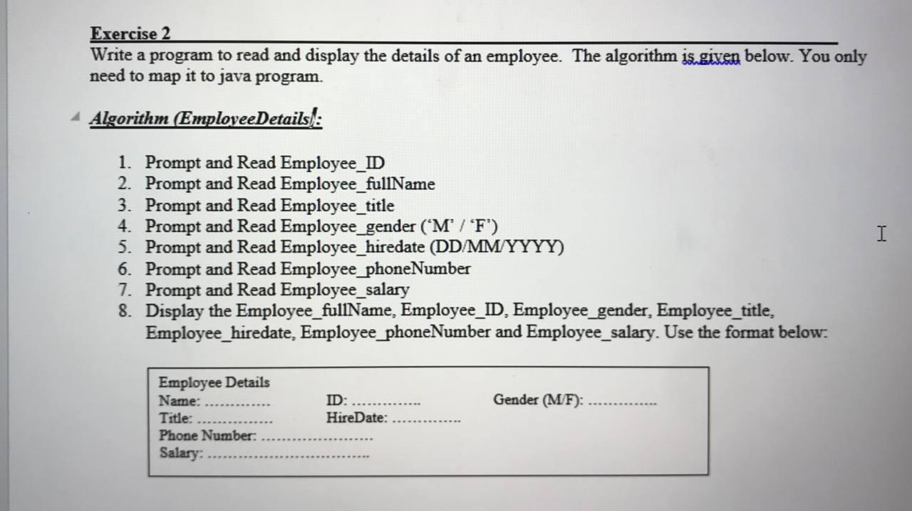 Solved Exercise 2 Write a program to read and display the | Chegg.com