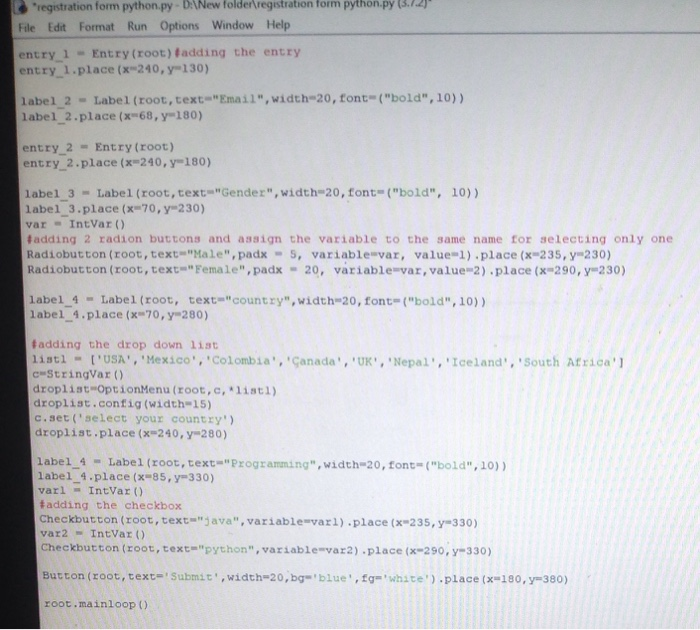 Solved trom tkinter import* root-Tk () | Chegg.com