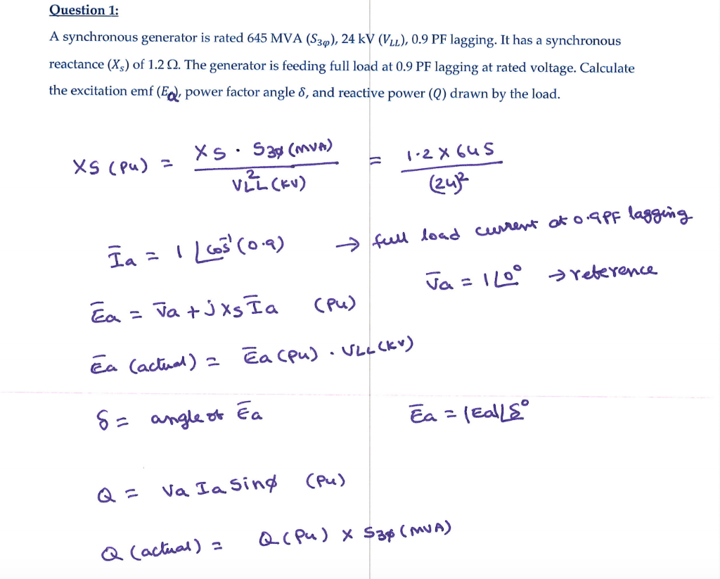 Solved Question 1: A synchronous generator is rated 645 MVA | Chegg.com
