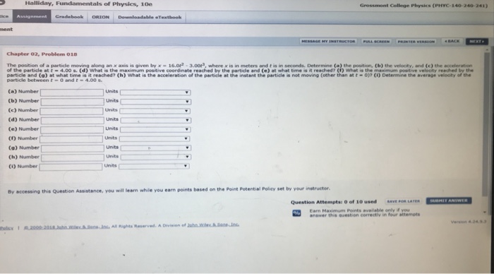 Solved Grossmont College Physics (PHYC-140 240 241) Chapter | Chegg.com