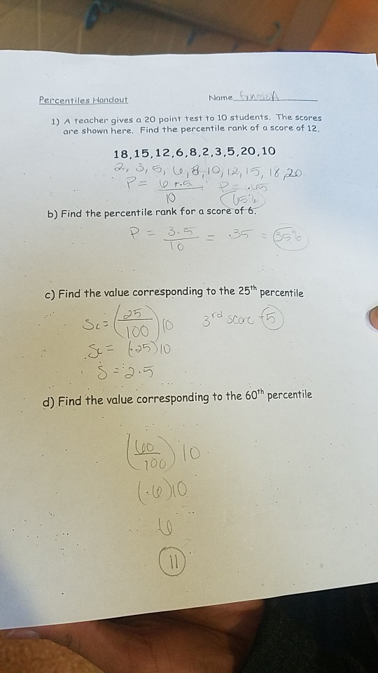 Solved Percentiles Handout Name tinroof 1) A teacher gives a | Chegg.com