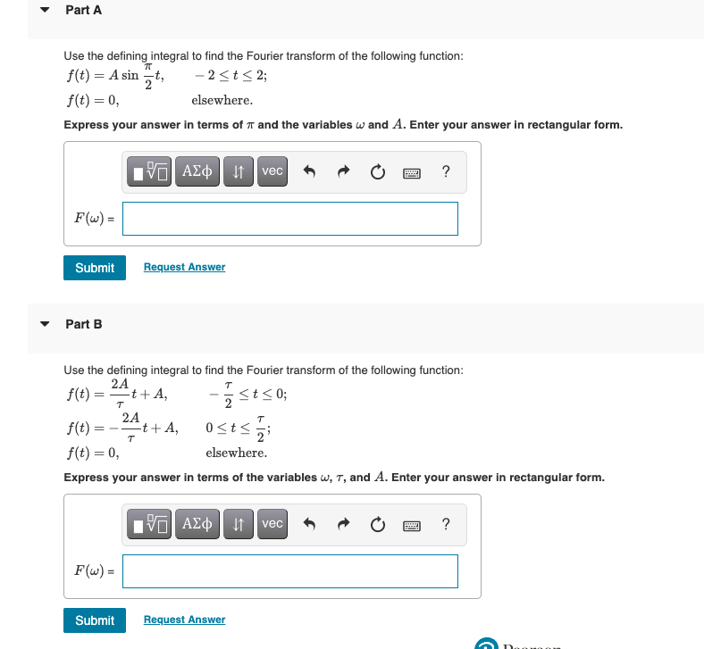 Solved Part A Use the defining integral to find the Fourier | Chegg.com