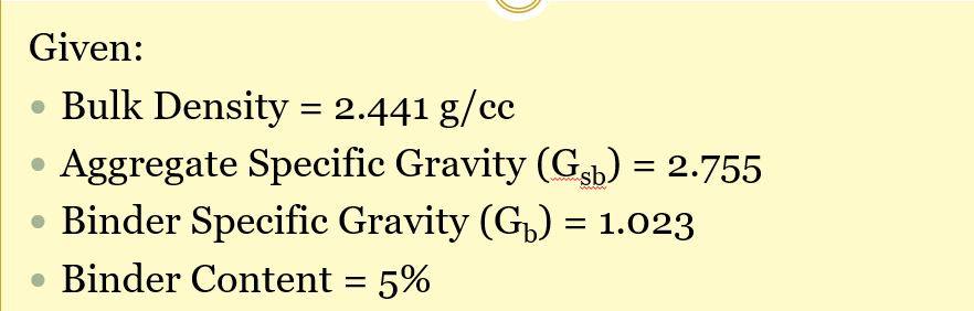 Solved Given: Bulk Density = 2.441 g/cc • Aggregate Specific | Chegg.com