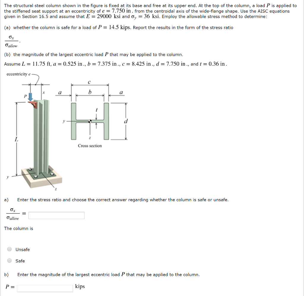 Solved The structural steel column shown in the figure is | Chegg.com